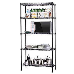 SINGAYE 5 Tier Storage Rack Wire Shelving Unit Thicken Heavy Duty Storage Shelves for Pantry Closet Kitchen Laundry 880Lbs Capacity 13.38"x 23.22"x 59.05"(DxWxH) Black