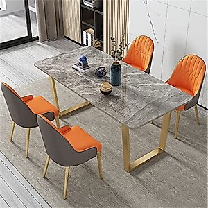 LAKIQ Modern Rectangle Dining Table Sintered Stone Small Apartment Kitchen Dining Room Table with Double Pedestal-Table Only (Gray, 55.1" L x 31.5" W x 29.5" H)