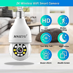 MNIEYU 360° Light Bulb Camera-2K Light Bulb Security Camera, 2.4GHz & 5GHz Wireless WiFi Smart Security Camera for Outdoor-Indoor,HD Security Camera with Auto Tracking and Night Vision,Support Alexa