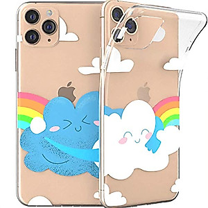 Toik Matching Couple Cases for Apple iPhone 11 Pro Xs Max Xr 10 X 8 Plus 7 6s 5s SE White Rainbow Protective Blue TPU BFFs Clear Anniversary Clouds Cute Design Hug Slim Girly Gift Relationship