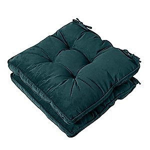 Tiita Square Chair Pads and Cushions Outdoor Floor Pillow 18x18 Inch Seat Pad with Ties for Office Dining Room Adults Garden Set of 2, Dark Greeen