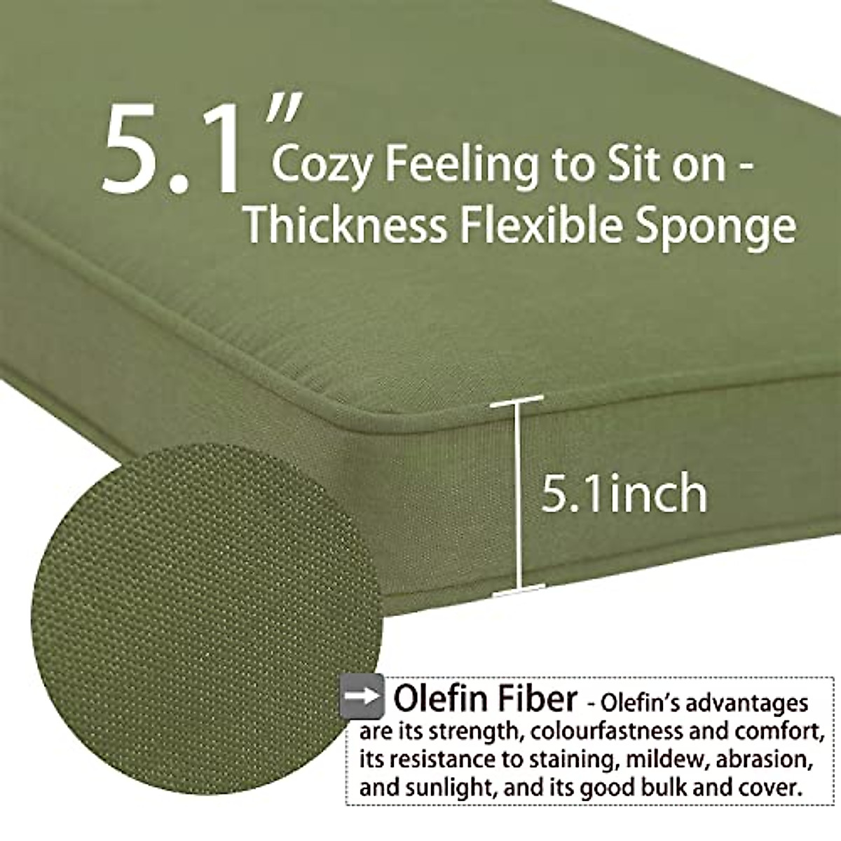 Aoodor 23” x 25.6” Patio Furniture Outdoor Deep Seat Single Chair Sofa Cushion Back Olefin Fabric Slipcover Sponge Foam - Green Color Set of 2 (2 Back 2 Seater 2 Pillow)