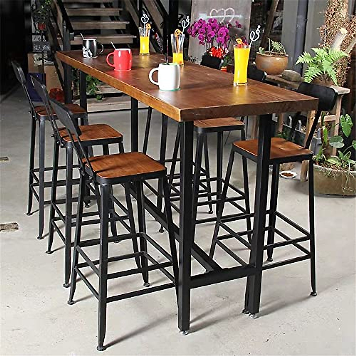 NIUYAO Bar Table Modern Simplicity Style in Solid Wood Fixed Top Table with Metal Legs for Bistro Cafe Home -Dark Wood ​71" L x 23.5" W x 41.5" H