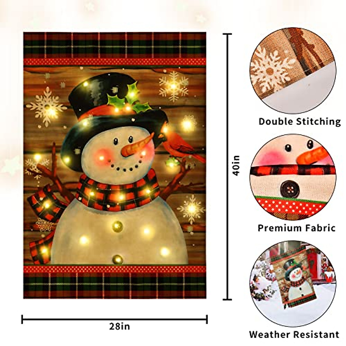 Lighted Winter Garden Flag, LED Christmas Snowman Garden Flag for Outside, Vertical Double Sided Garden Flags Outdoor Flag Winter Outside Seasonal Decoration Home Decor Flag 28x40