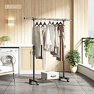 JZM Adjustable Clothes Garment Rack, Rolling Clothes Organizer on Wheels for Hanging Clothes with Bottom Shelves, Rolling Clothes Rack Portable Collapsible Commercial Garment for Entryway, Bedroom
