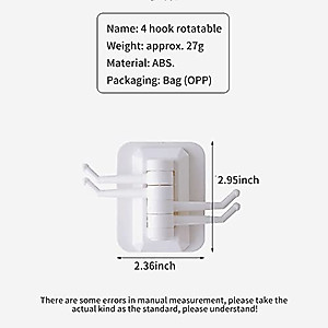 Rotating Hook Adhesive Key Hook Free Punch no Trace Sticky Hook for Hanging Bathroom Kitchen Office (White)