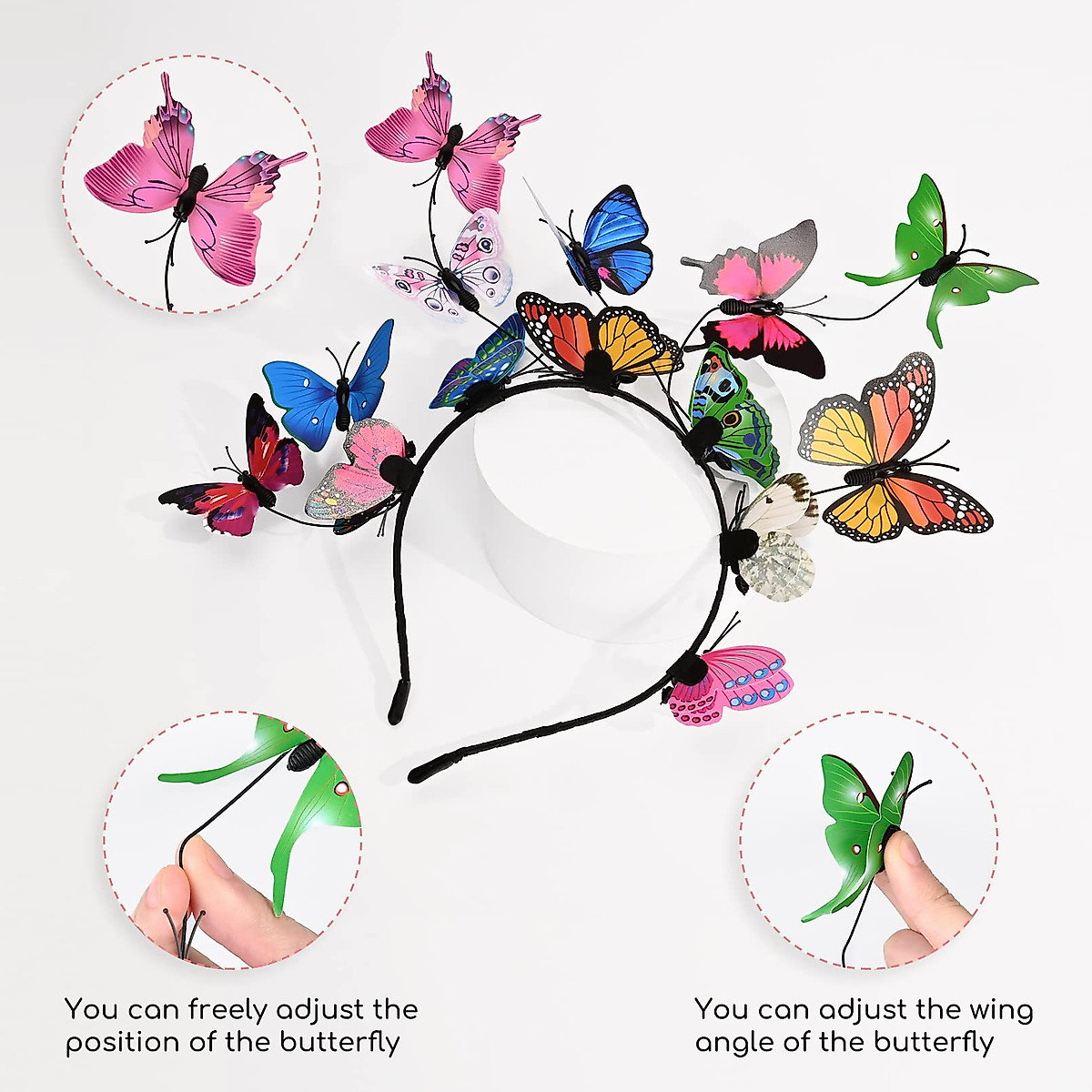 DEEKA Butterfly Headbands Fascinators Hat Costume Crown Colorful Handmade Headpiece for Women and Girls - P-Multi