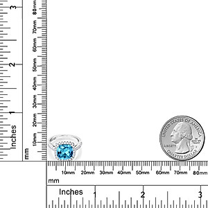 Gem Stone King 925 Sterling Silver Swiss Blue Topaz and White Created Sapphire Engagement Ring For Women (2.80 Cttw, Cushion Cut 8MM, Available in size 5, 6, 7, 8, 9)