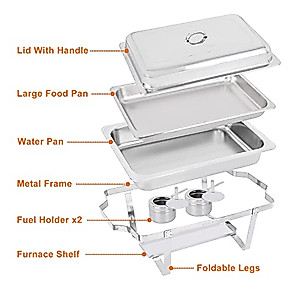 SUPER DEAL 8 Qt Stainless Steel 4 Pack Full Size Chafer Dish w/Water Pan, Food Pan, Fuel Holder and Lid For Buffet/Weddings/Parties/Banquets/Catering Events (4)