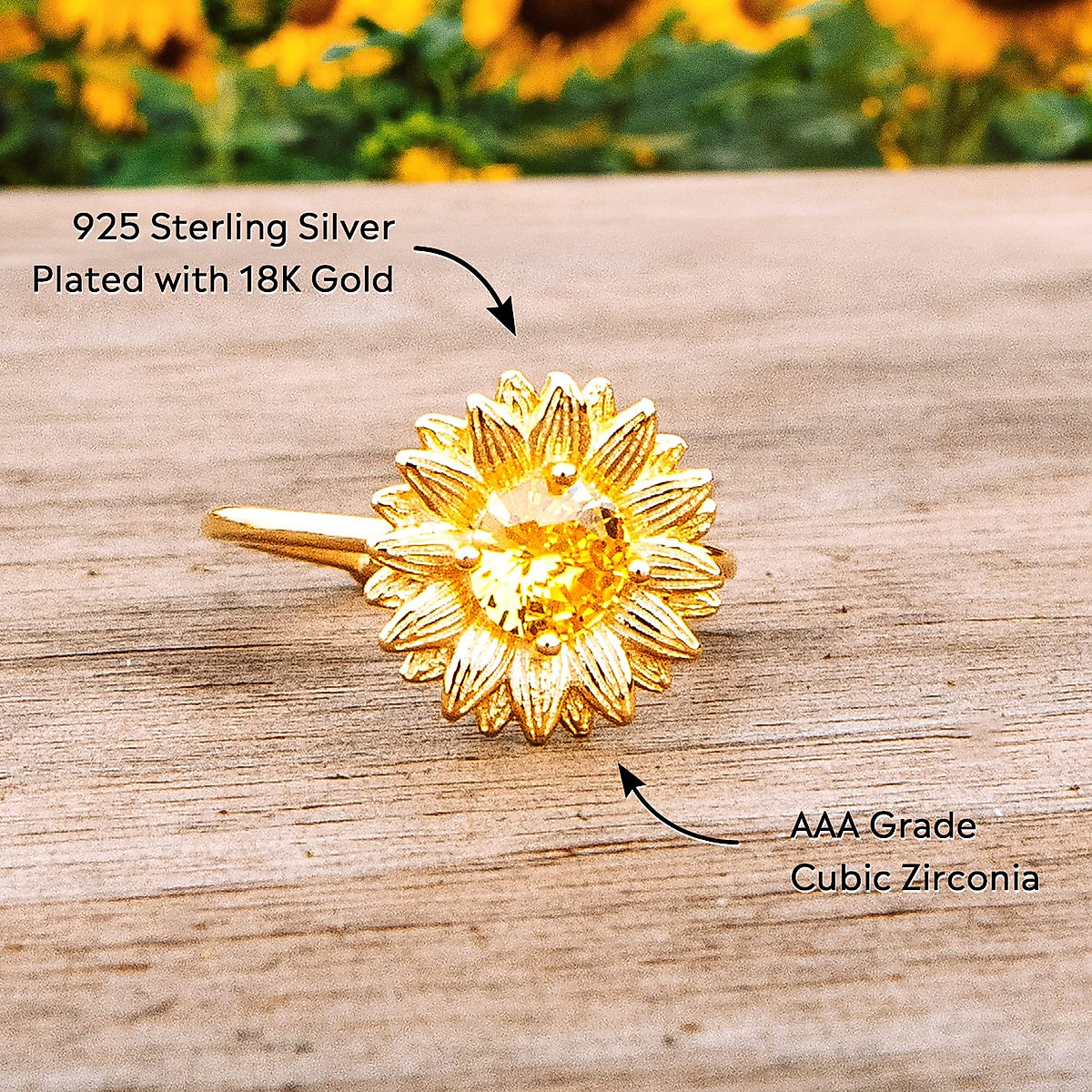STORYJEWELLERY Story Jewellery Sunflower Ring for Women, Gold Plated Sunflower Ring for Girl, You Are My Sunshine Ring for Women, Birthday Christmas Valentines Gifts Rings for Girls(all, silver 10)