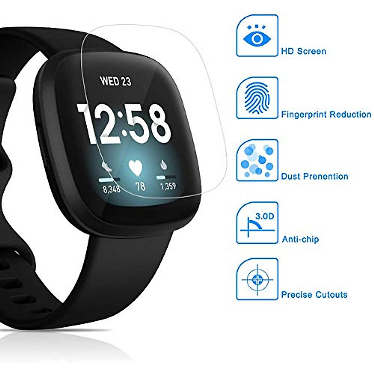 NANW 12-Pack Screen Protector Compatible with Fitbit Versa 4/Sense 2/Sense/Versa 3, Full Coverage Flexible Protective Film Screen Cover Saver Ultra Clear Anti-Bubble Screen Protector for Sense 2 Smartwatch