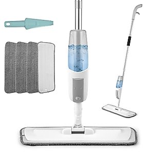 Spray Mop for Floor Cleaning, 360Rotatable Mop with 4 Washable Pads, Refillable Spray Bottle and 1 Scraper, Flat Mop for Home Kitchen Hardwood Laminate Wood Ceramic Floor Cleaning,White