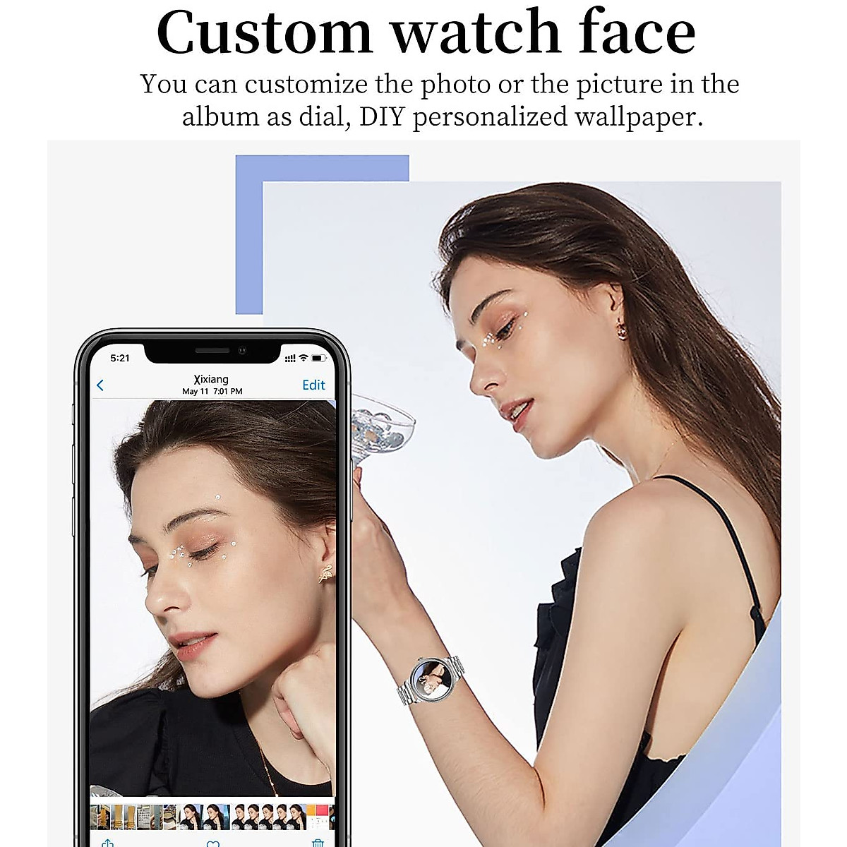 Yihou Smart Watches for Women Fitness Tracker Heart Rate Full Touch Screen Watch Pedometer Step Counter Smart Bracelet Text Call Reminder Waterproof Smart Watch for Android Phones Compatible iPhone