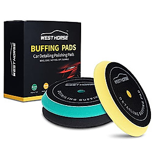 WEST HORSE 6 Inch Polishing Flat Pads for 5 Inch Backing Plate, 3Pcs Buffing Pads for Orbital DA Polisher Buffer, Foam Polish Pads for Car Body Compounding, Polishing and Waxing