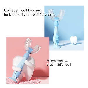 claiol Manual U-Shaped Toothbrushes for Kids 2-12 Years, Upgraded Silicone Toothbrush-Head More Comfortable Toothbrush for Children. (6-12 Years, Blue)