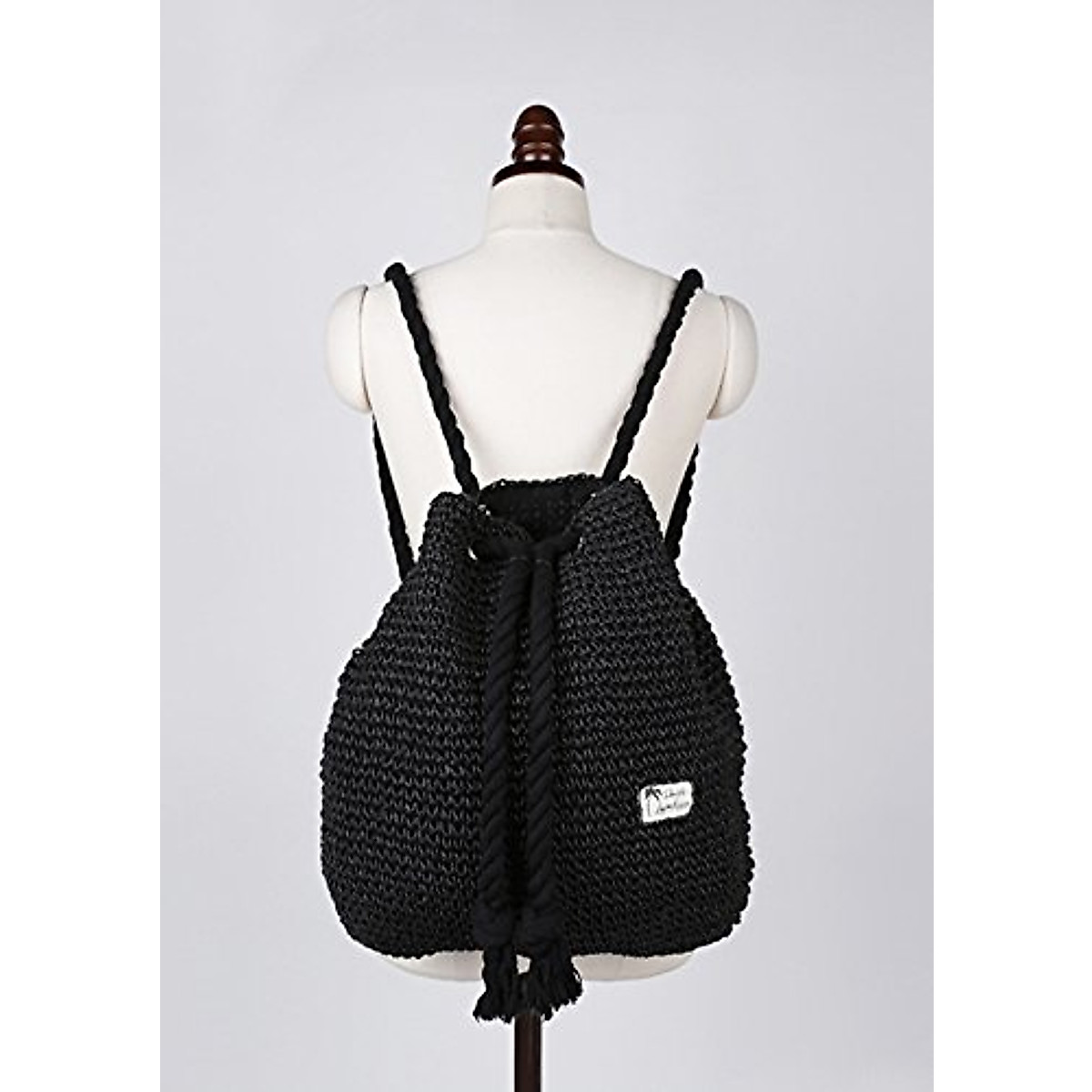 TONWHAR® Campus Fashion Straw Shoulder Bag Beach Backpack Purse (Black)