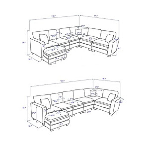 Extra Wide Seat Oversized Convertible Modular Sectional Sofa, Free Combination Reversible Sleeper Couch with Movable Ottoman, 7 Seater Corner Sofa&Couches for Living Room, Office, Spacious Space