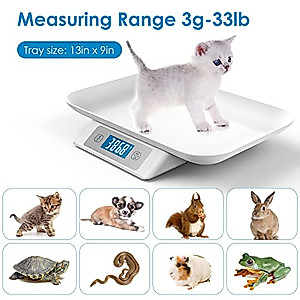 Digital Baby Scale for Pets, Accuracy 1g/0.035oz, Measuring Range 0.1oz-33lbs,Unit g/kg/lb/oz/tl/ml, Suitable for Kitten Puppy Rabbit Tortoise Snake Etc