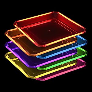 NEON GLOW PARTY PLATES REUSABLE 10-Inch Square Blacklight Party Glow party Glow Party Decorations Favors Glow Sticks Light Up Plates Tableware