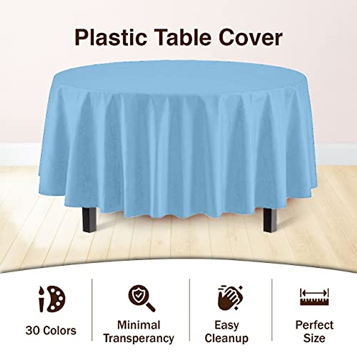 Exquisite 12-Pack Premium Plastic Tablecloth 84in. Round Table Cover - Light Blue