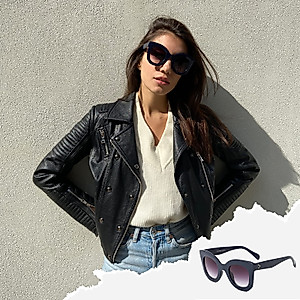 Freckles Mark Thick Fashion Butterfly Sunglasses for Women Trendy Round Cat Eye Sun Glasses (Black, 45)