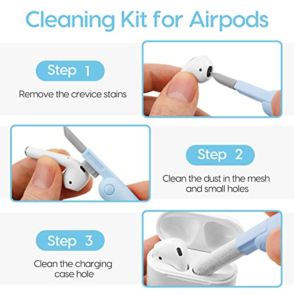 MMH 7in1 Airpod Pro Keyboard Earbud MacBook Cleaner Kit with Cleaning Pen Brush, Electronic Cleaning Kits Tools for Laptop iPad Phone iPod Tablet Computer PC TV Screen Blue(5ML Screen Cleaner Spray)