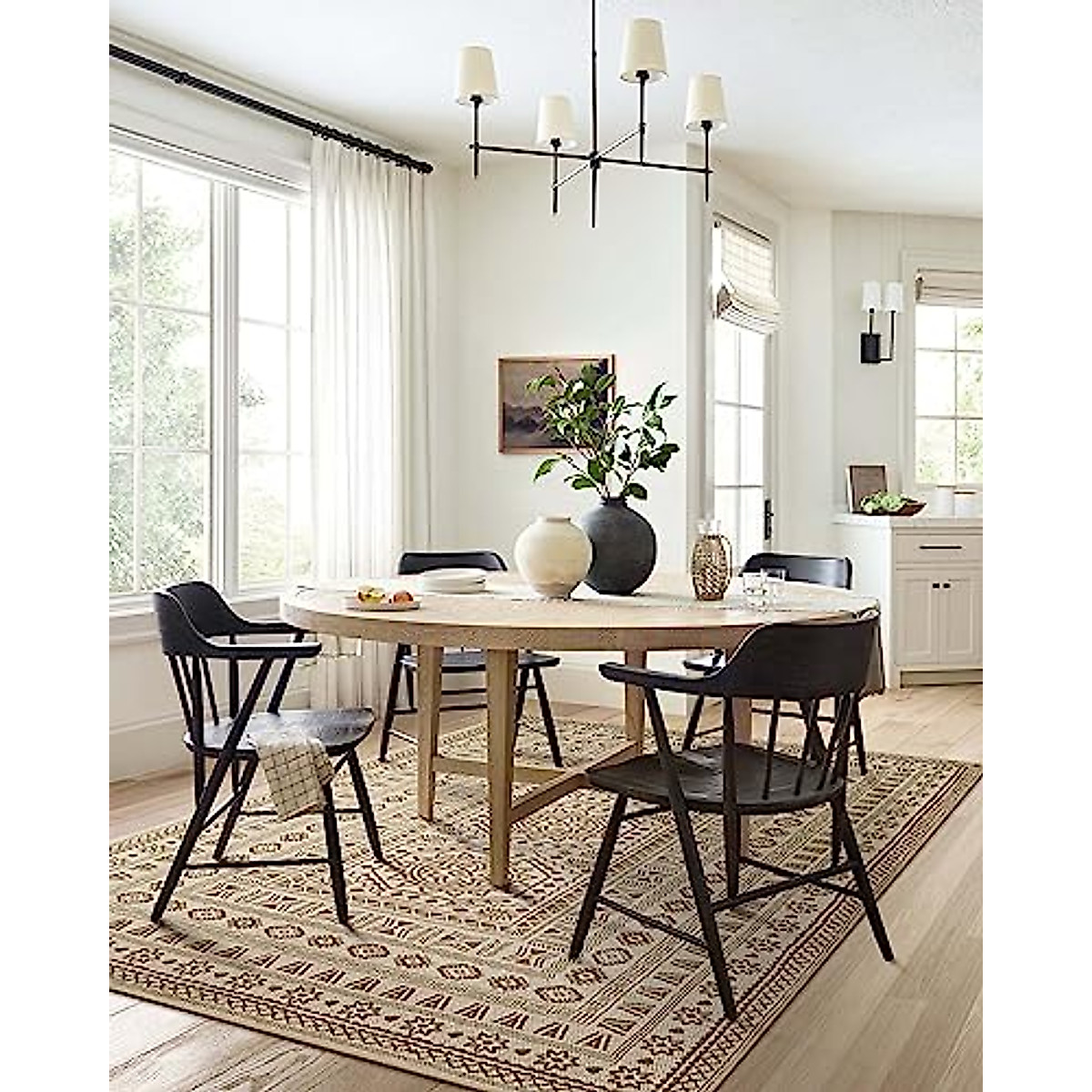 Lahome Mandala Easy Jute Area Rug -5 x 7 Farmhouse Rugs for Living Room Ultra-Thin Washable Natural Bedroom Rugs Non-Shedding Sisal Carpet Outdoor Jute Rugs for Patio Dining Room (5'x 7',Beige)