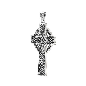 US Jewels New 925 Sterling Silver Irish Celtic Knot Cross Religious Pendant, 43mm