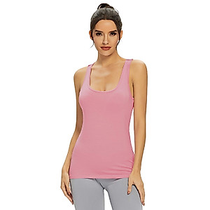 Femdouce Racerback Workout Tank top for Women Activewear Running top Yoga 4 Pack Black/White/Grey/Pink L