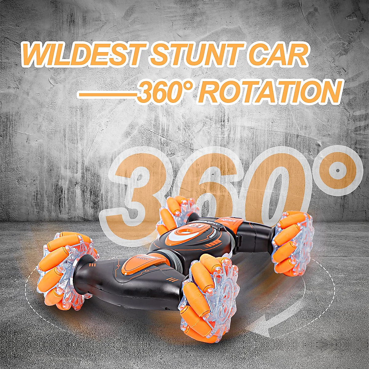 Ruirtarci Music Water Spray RC Car, 4 Wheel Drive Stunt Car Toy for Kids, Hobby RC Crawlers, Double Sided Rotating 360°Remote Control Car, Dual-Color (Orange)