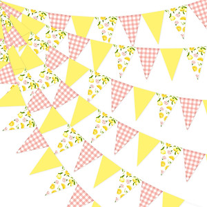 Lemon Party Decorations - 3PCS Lemon Bunting Banners, Pink and Yellow Lemon Triangle Banner Garland for Lemonade Wedding Engagement Bridal Shower Bachelorette Baby Shower Birthday Party Decor