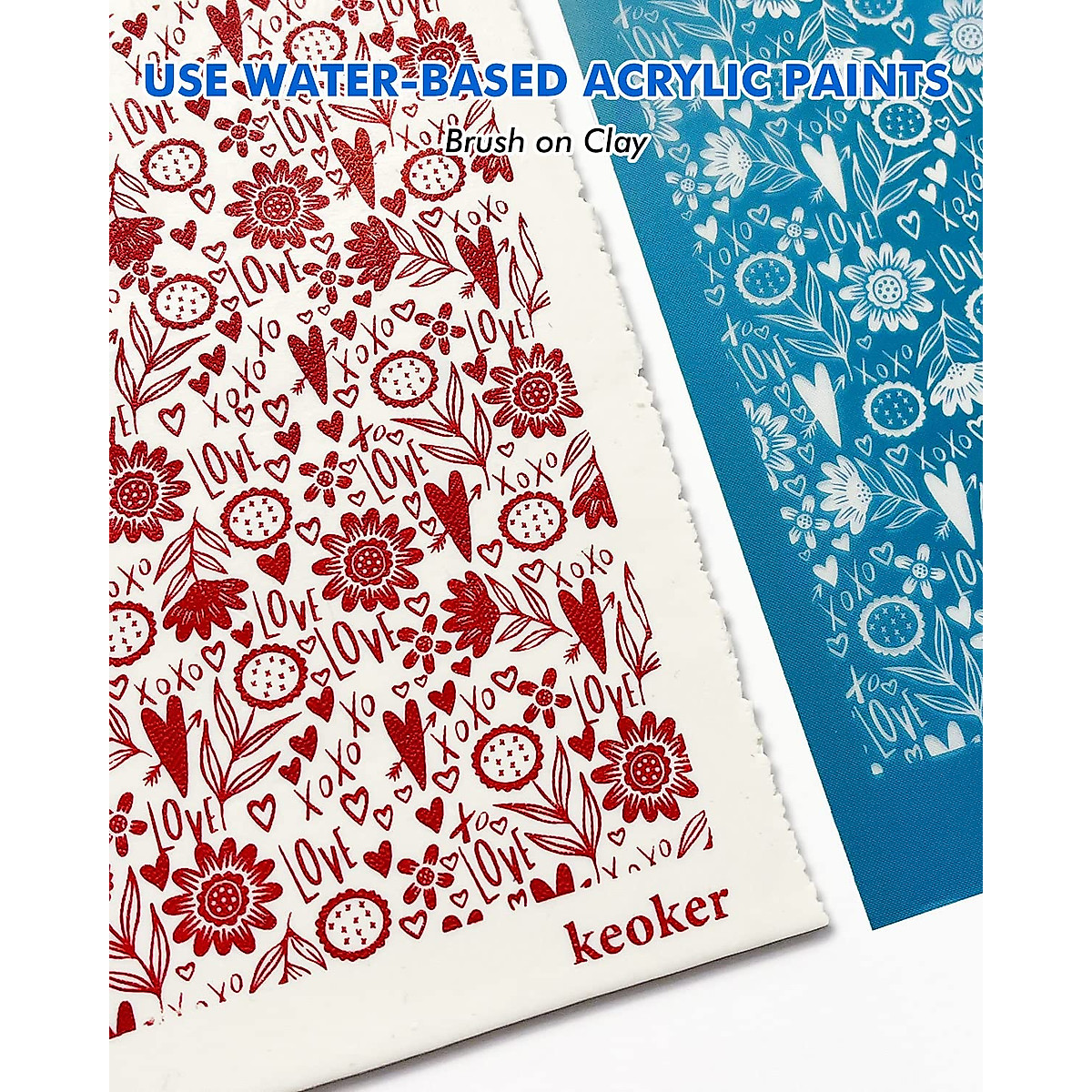 KEOKER Valentines Silk Screen Stencils for Polymer Clay, Valentines Silk Screen for Polymer Clay, 3PCS Valentine Silk Screen Polymer Clay, Heart Pattern Polymer Clay Stencil (Heart)