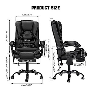 Adjustable Executive Massage Office Chair Reclining High Back Chair Big Tall Leather Ergonomic Swivel Task Chair with Footrest