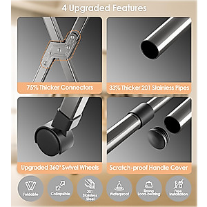 KitchLife Upgraded Clothes Drying Rack with Wheels, No Assembly Required, 95 Inches, Super Heavy Duty 201 Stainless Steel, Adjustable Foldable Laundry Drying Rack