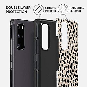 BURGA Phone Case Compatible with Samsung Galaxy S20 Plus - Hybrid 2-Layer Hard Shell + Silicone Protective Case -Black Polka Dots Pattern Nude Almond Latte - Scratch-Resistant Shockproof Cover
