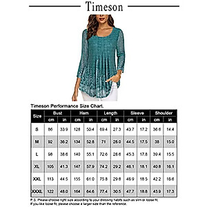 Timeson Womens Tunic Top,Long Tops to Wear with Leggings Womens 3/4 Sleeve Tops and Blouses Spring Fall Business Casual Fancy Shirts for Work Ladies Blouses Dressy Loose Fit Peasant Cyan Floral XL