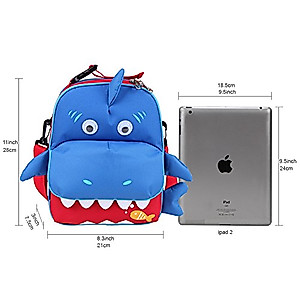 Yodo 3-Way Convertible Playful Insulated Kids Lunch Boxes Carry Bag/Preschool Toddler Bag for Boys Girls, with Quick Access front Pouch for Snacks, Shark