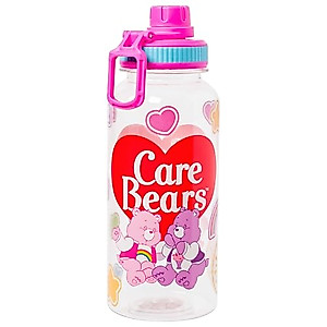 Silver Buffalo Care Bears Plastic Bottle with Sticker Set and Twist Spout Featuring Good Luck Bear, Grumpy Bear, Share Bear, and Cheer Bear, 32 Ounces