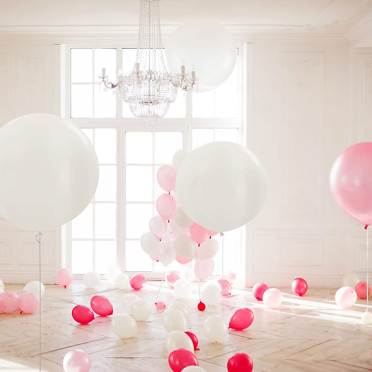 White Large Balloons 24 Inches 5 Jumbo Stuffing Balloons Giant Globe Strong Latex Big Round Balloon For Bridal Shower Decorating,Photo Shoot, Wedding, Baby Shower, Birthday Party Helium Quality