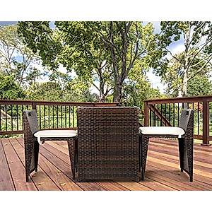 FDW Patio Set 3 Pieces Outdoor Wicker Patio Furniture Sets Wicker Bistro Set Rattan Chair Conversation Sets Patio Sofa Wicker Table Set for Yard Backyard Lawn Porch Poolside Balcony,Brown