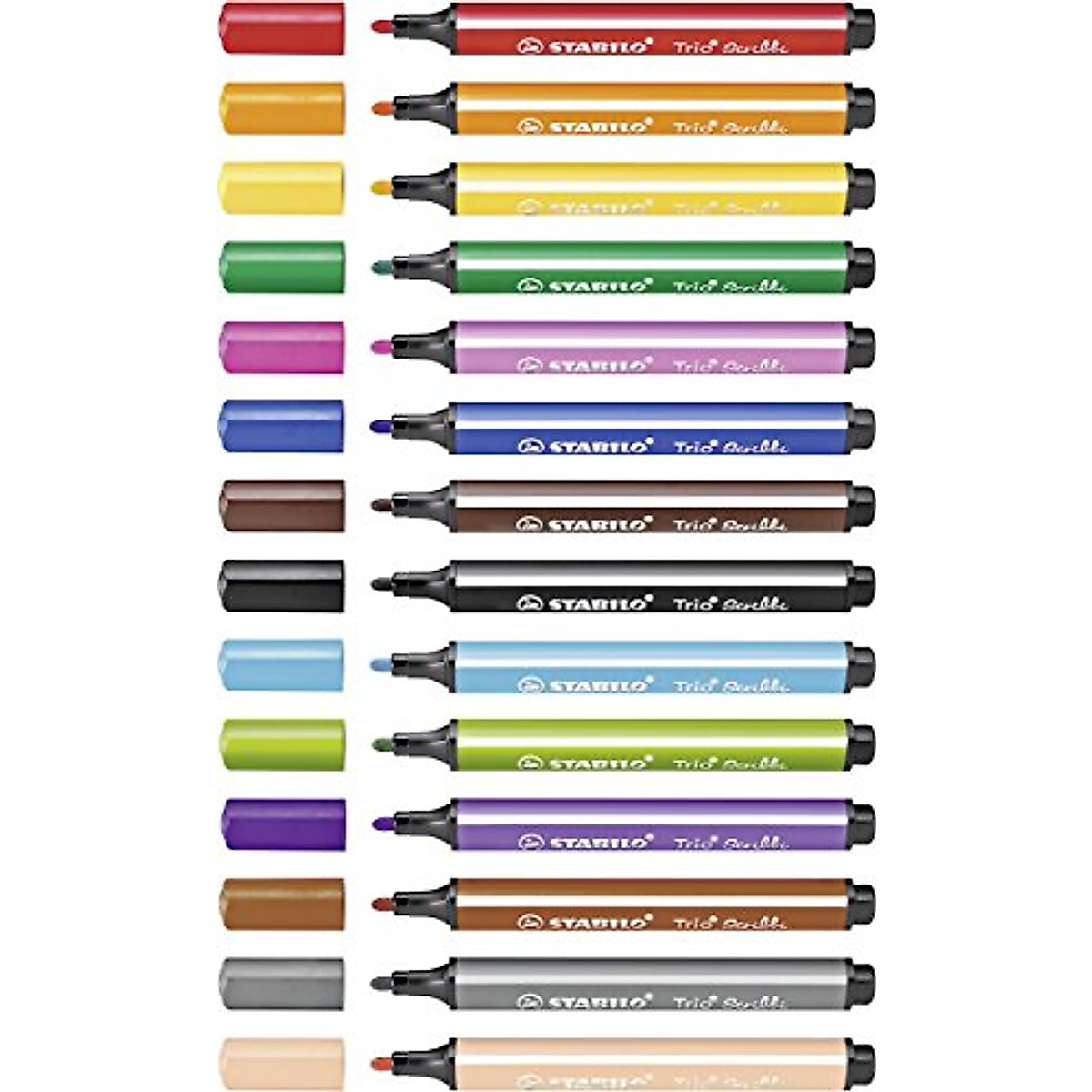 STABILO Trio Scribbi Triangular Felt Tip Pen - Assorted Colours (Pack of 14)