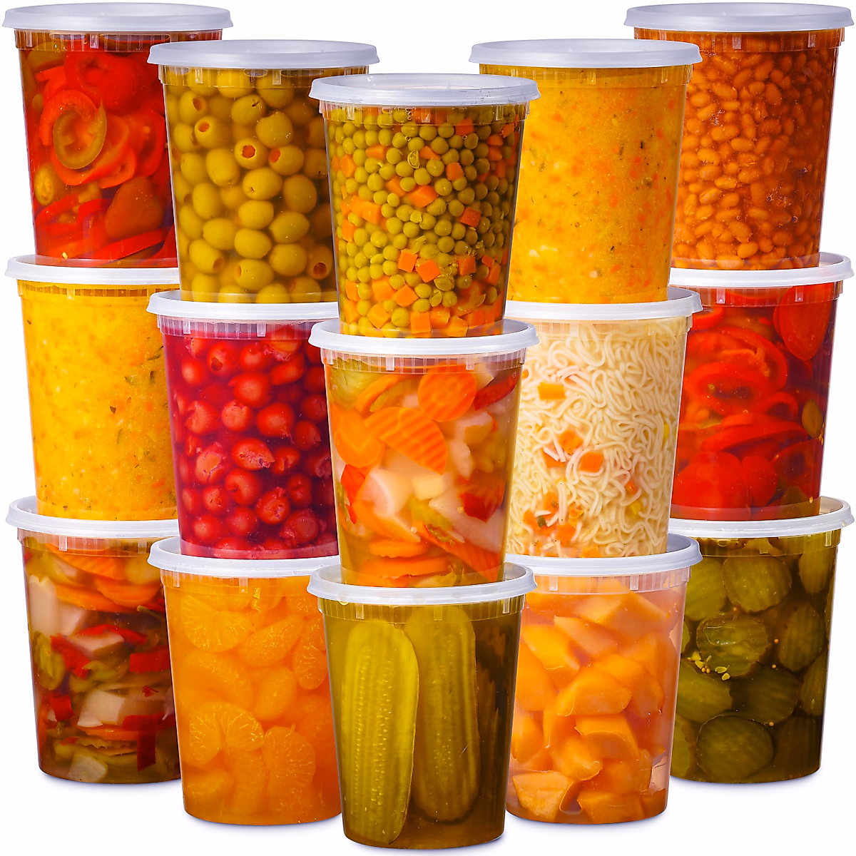 48 Pack Plastic Deli Containers with Lids (16, 32 oz 24 Each) - Food Storage Containers with Lids - Clear Disposable Meal Prep Containers, BPA Free, Stackable, Leakproof, Microwave and Freezer Safe