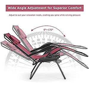 HAPPYGRILL Zero Gravity Lounge Chair Folding Patio Recliner for Outdoor Beach Patio Poolside, Wine