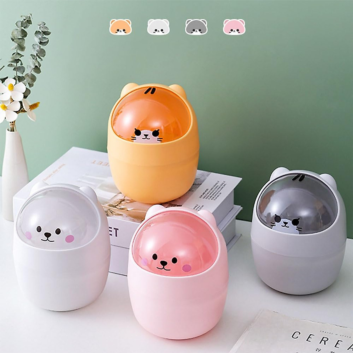 Alunsito Plastic Mini Wastebasket Trash Can, Tiny Desktop Waste Garbage Bin with Lid for Home, Office, Kitchen, Cute Trash Can with Lid, Desk Small Trash Can, Desktop Trash Can, Pink