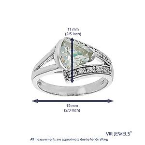 VIR JEWELS 1 cttw Green Amethyst Ring .925 Sterling Silver with Rhodium Trillion Cut 8 MM Size 6