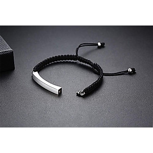 MEALGUET Personalized Customized Stainless Steel Cremation Urn Bracelet ID Bar Braided Bracelet for Ashes Holder Keepsake Locket for Women Men