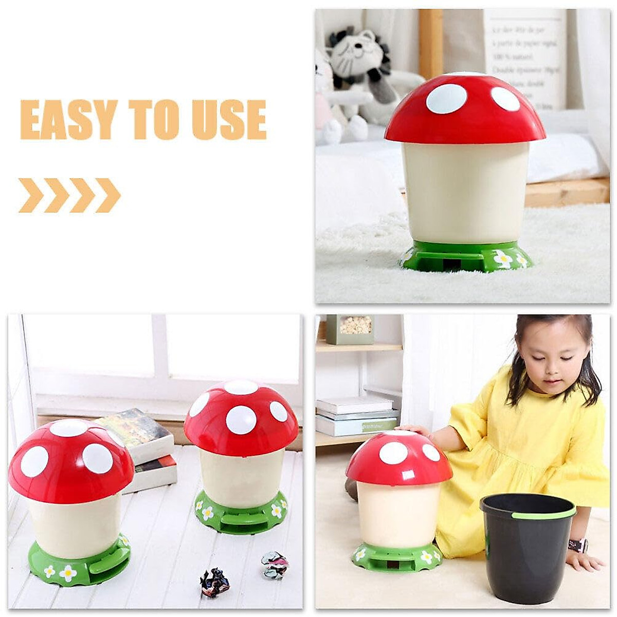 MAGICLULU Mushroom Trash Can with Foot Pedal Plastic Wastebasket Cute Garbage Container Bin Recycle Can for Kitchen Bedroom Living Room Bathroom Home Office Decoration