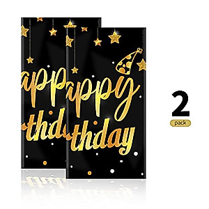 Ruisita 2 Pack Black Gold Table Cloth Cover Happy Birthday Tablecloth Party Tablecloths Rectangular Table Cloth Cover for Indoor or Outdoor Parties Birthdays