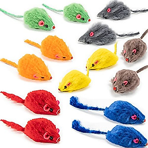 Yangbaga Fur Mice Rattle 14 Pack, Cat Toys Rainbow Mice for Cats and Kittens (14 pcs Rainbow mices)