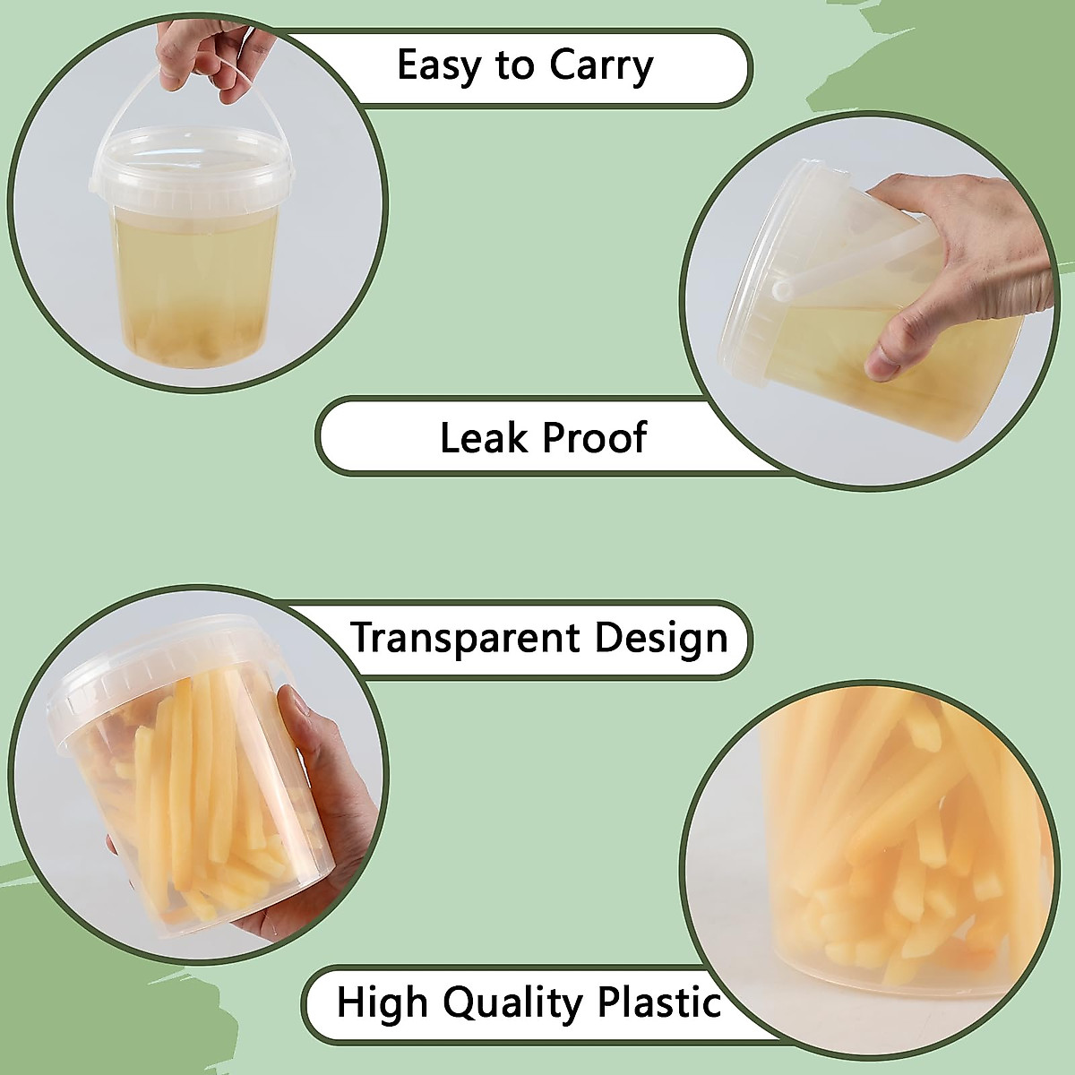 Udotry 20 PCS Round Plastic Ice Cream Bucket, 27 OZ Clear Ice Cream Tub with Lids